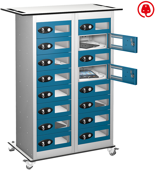 Probe TABBOX Sixteen Vision Door Blue Tablet USB Charging Trolley | Safe