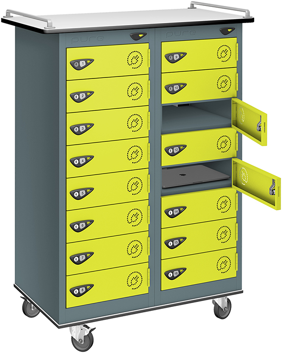 Pure Sixteen Door Lime Light Laptop Charging Trolley | Safe.co.uk