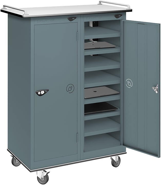 Pure Sixteen Bay Slate Grey Laptop Charging Trolley | Safe.co.uk