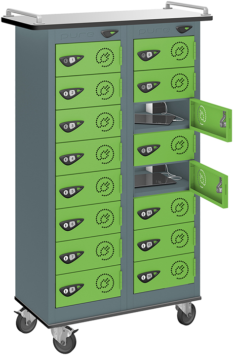 Pure 16 Door Forest Green Tablet Trolley Charging | Safe
