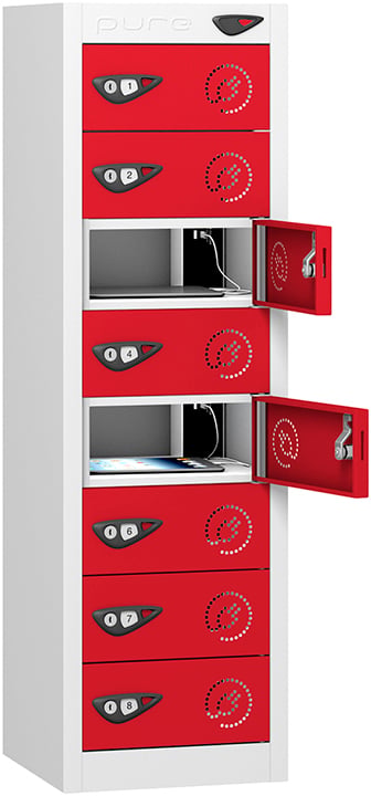 Pure Eight Door Low Flame Red Tablet Charging Locker | Safe