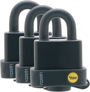 Yale Y220 Weatherproof 51mm Steel Padlock 3 Pack | Next Day P&P | Safe
